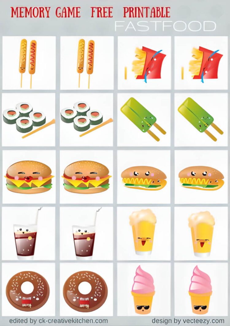 Fast Food - Memory Game- Free Printables - Creative Kitchen
