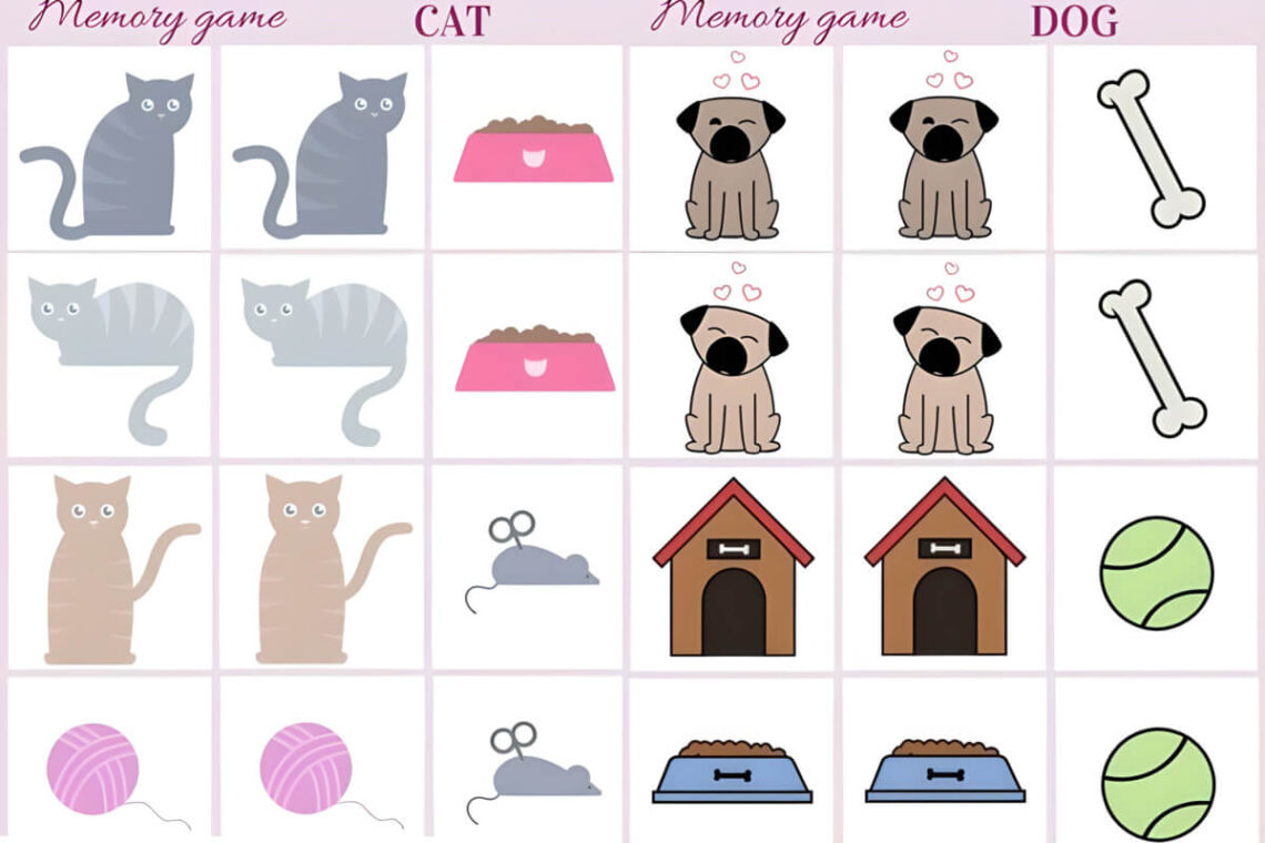 Cat And Dog - Memory Game - Free Printables - Creative Kitchen