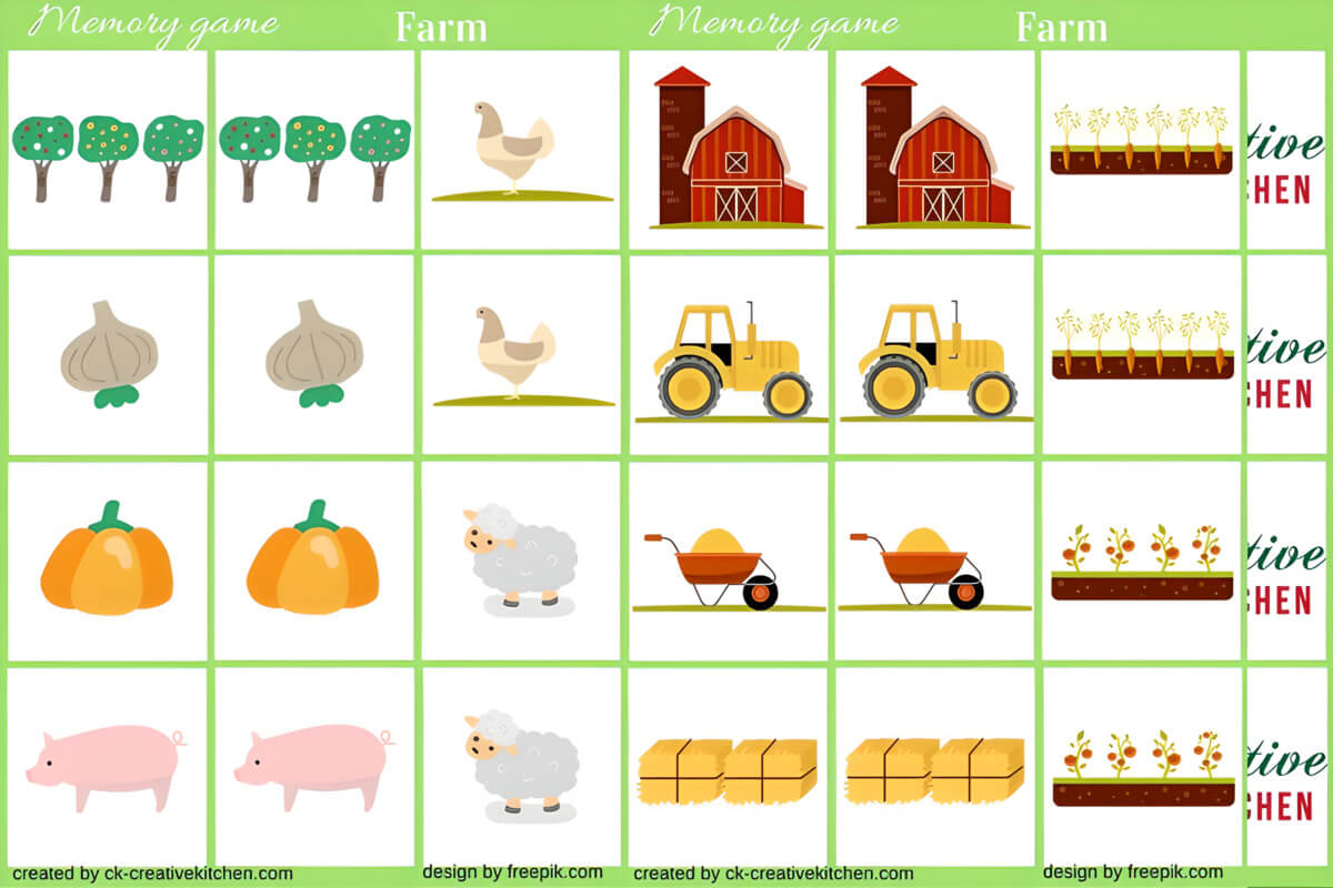 Farm - Memory Game - Free Printables - Creative Kitchen