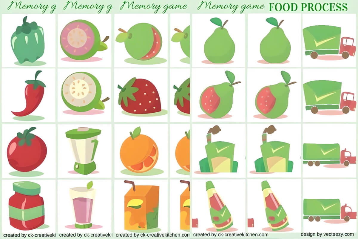 Food Processing - Memory Game - Free Printables - Creative Kitchen