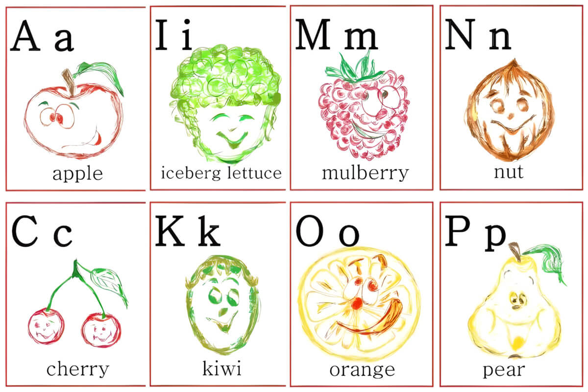 Fruits And Vegetables - Alphabet Cards - Free Printables - Creative Kitchen