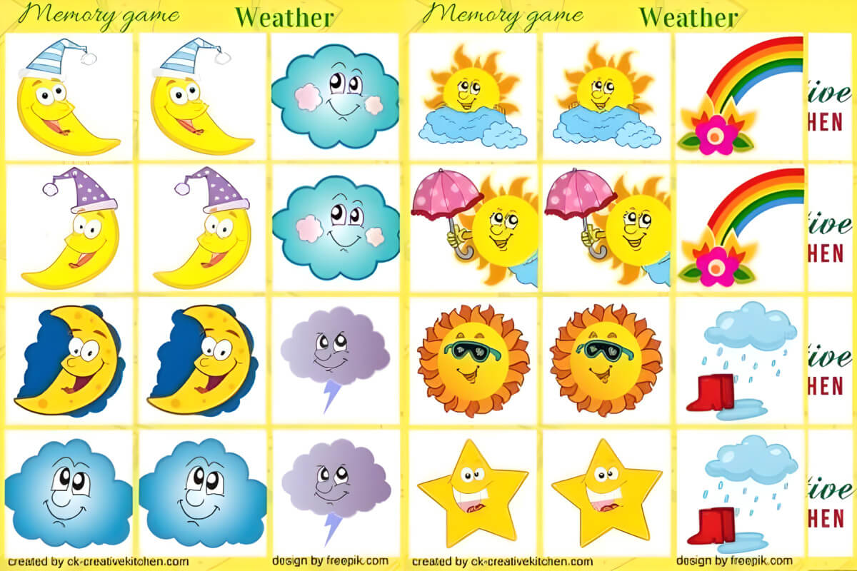 Weather - Memory Game - Free Printables - Creative Kitchen