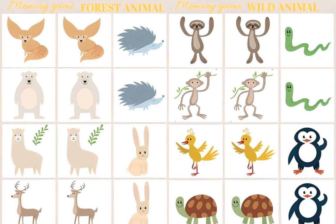 Wild Forest Animals - Memory Game - Free Printables - Creative Kitchen