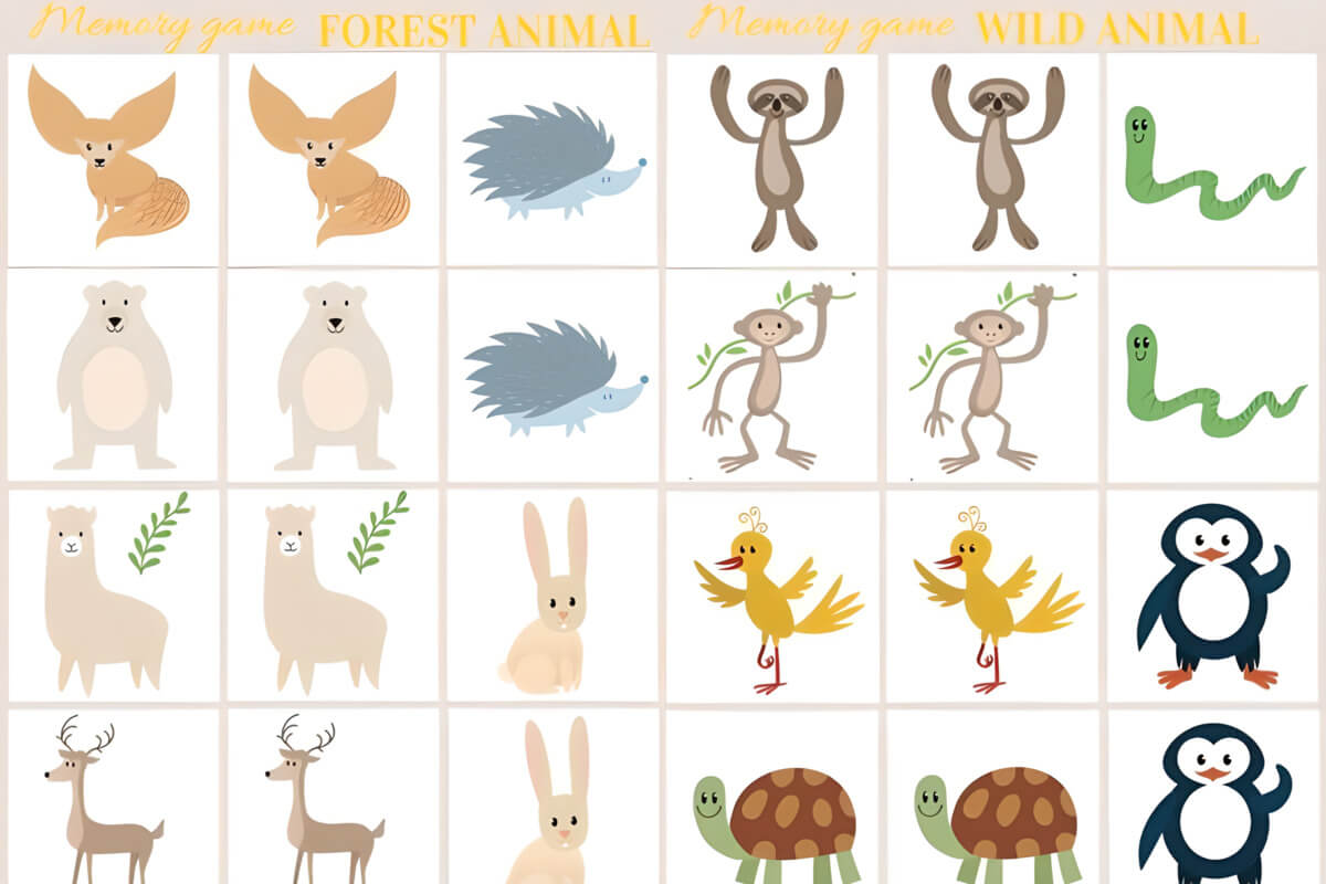 Wild Forest Animals - Memory Game - Free Printables - Creative Kitchen