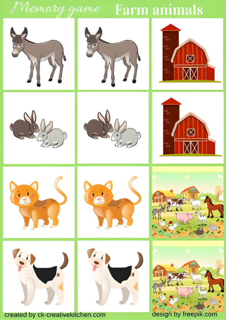 Farm Animals - Memory Game - Free Printables - Creative Kitchen