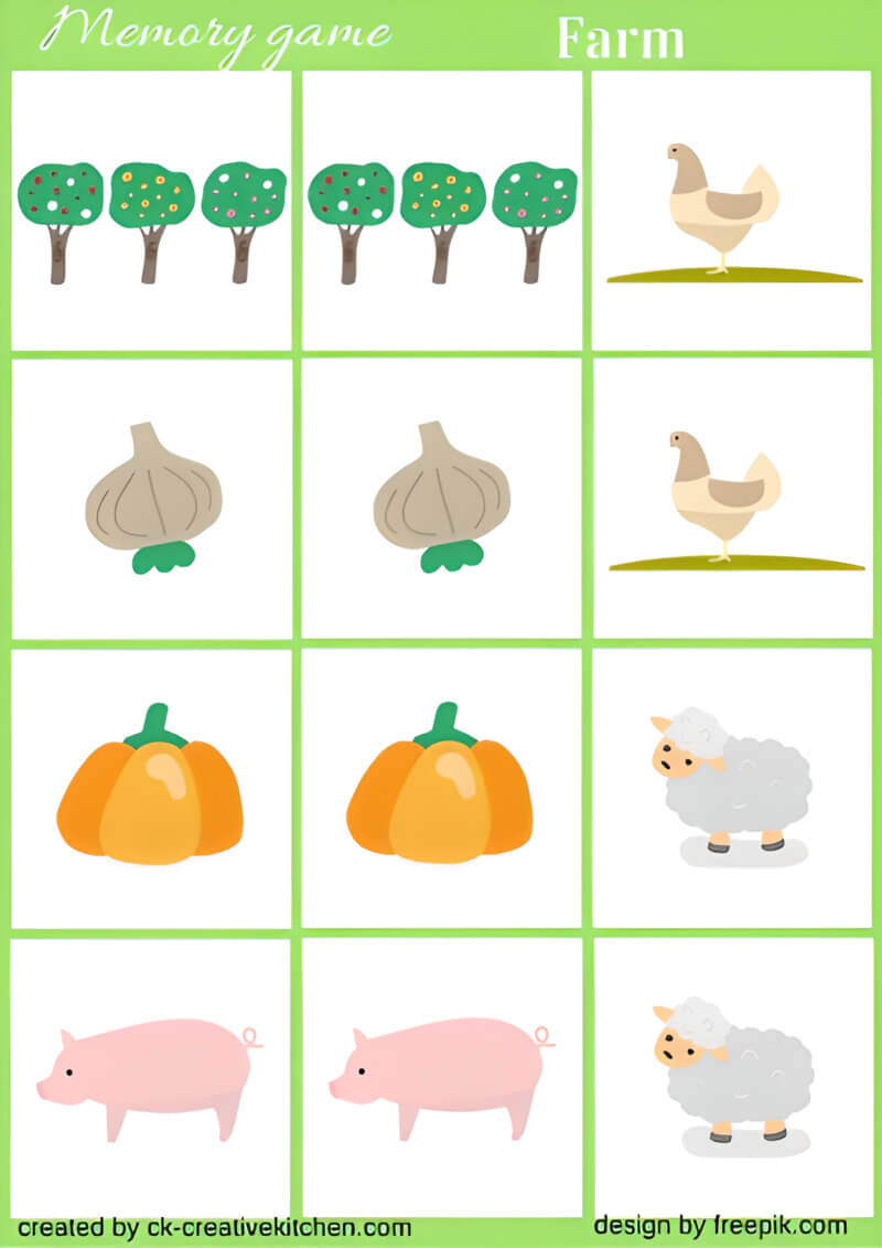 Farm - Memory Game - Free Printables - Creative Kitchen