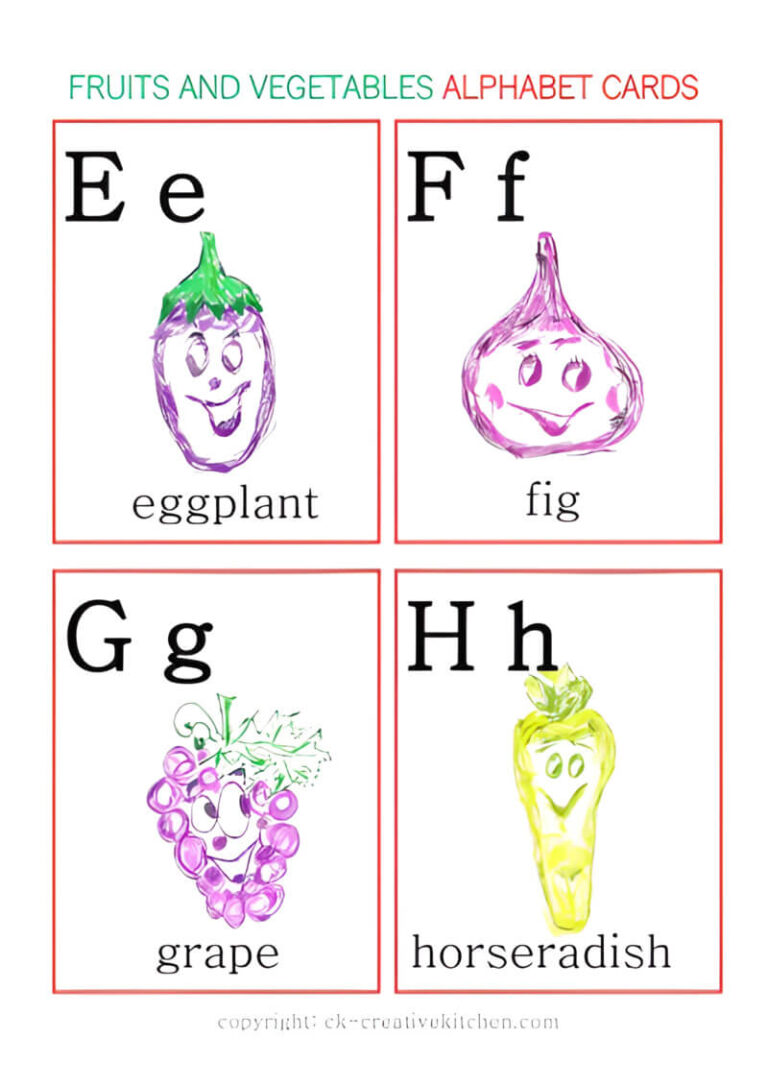 Fruits And Vegetables - Alphabet Cards - Free Printables - Creative Kitchen