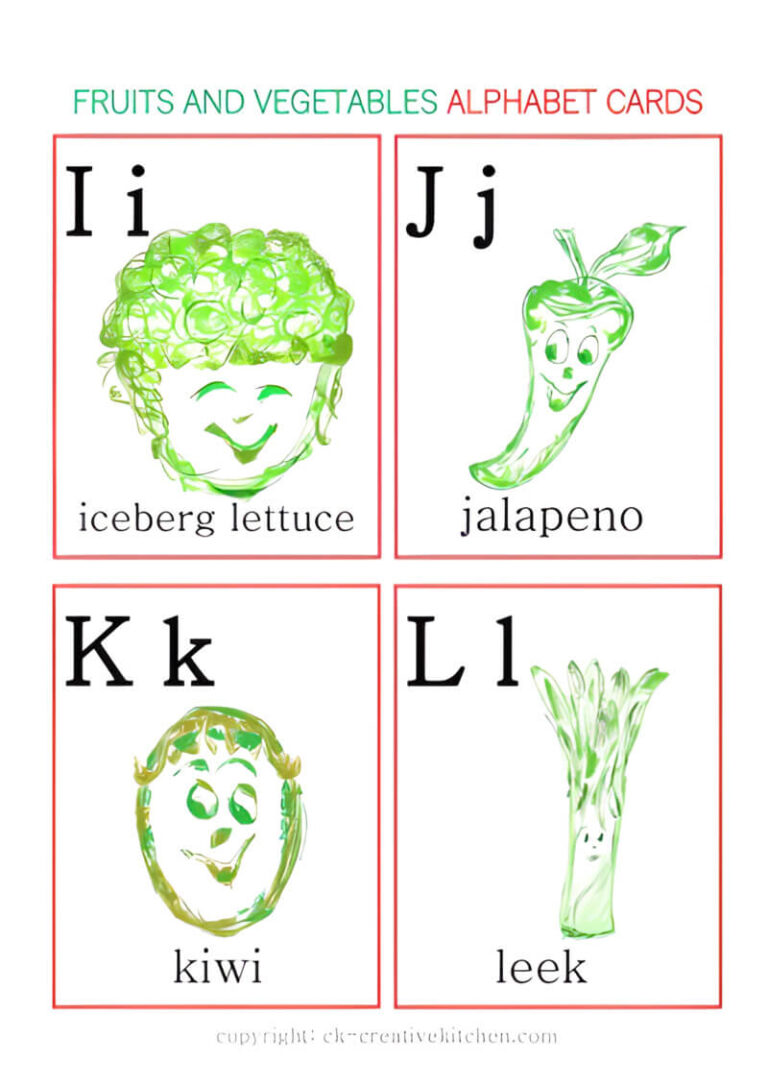 Fruits And Vegetables - Alphabet Cards - Free Printables - Creative Kitchen