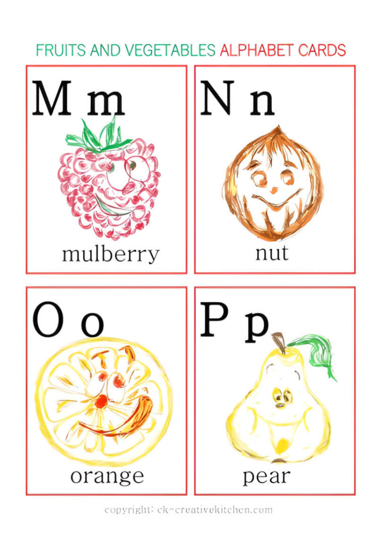 Fruits And Vegetables - Alphabet Cards - Free Printables - Creative Kitchen