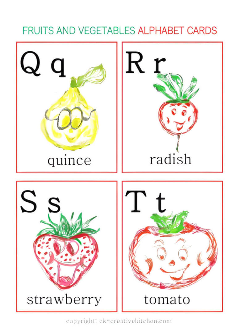 Fruits And Vegetables - Alphabet Cards - Free Printables - Creative Kitchen