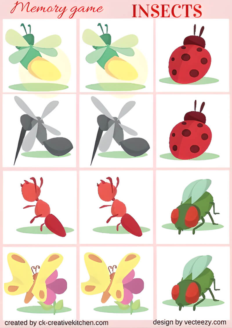 Insects - Memory Game - Free Printables - Creative Kitchen