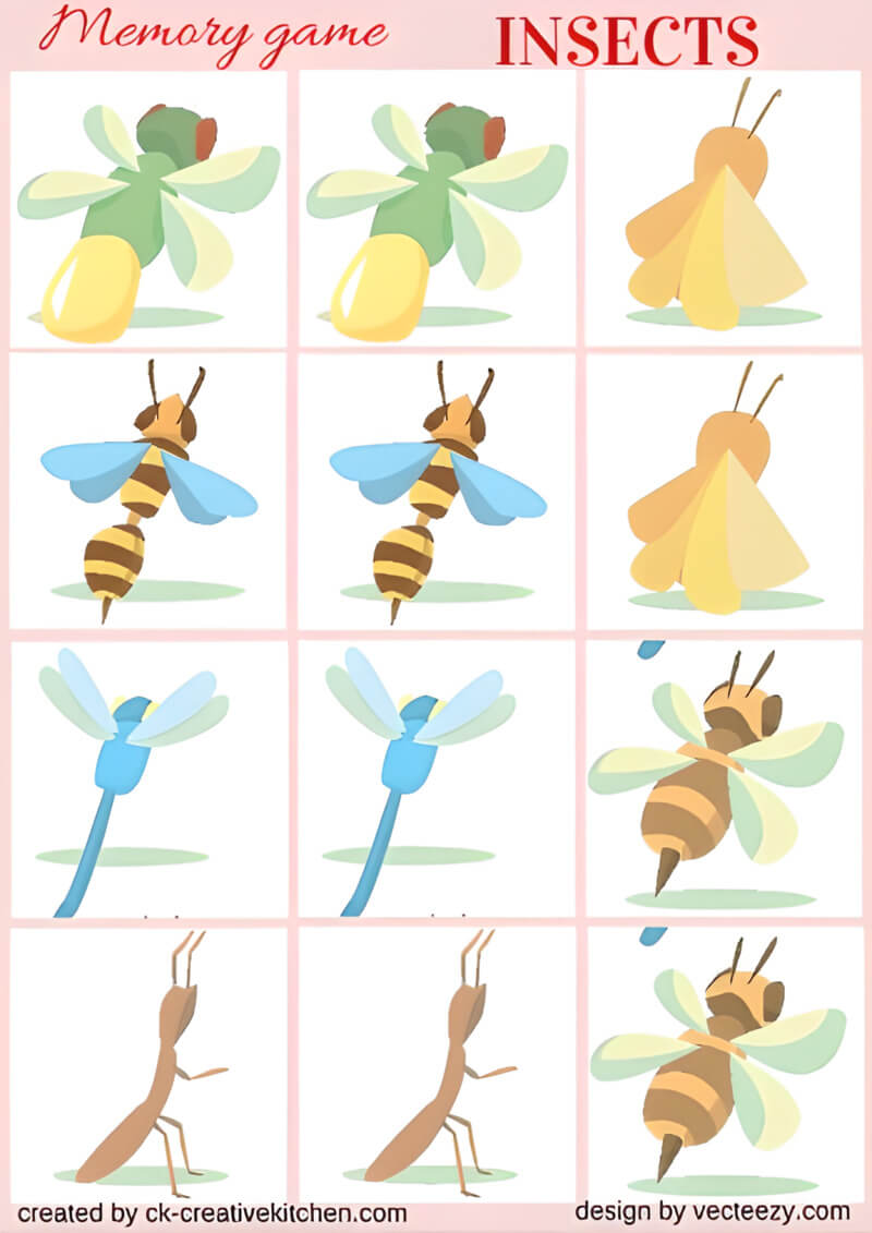 Insects - Memory Game - Free Printables - Creative Kitchen