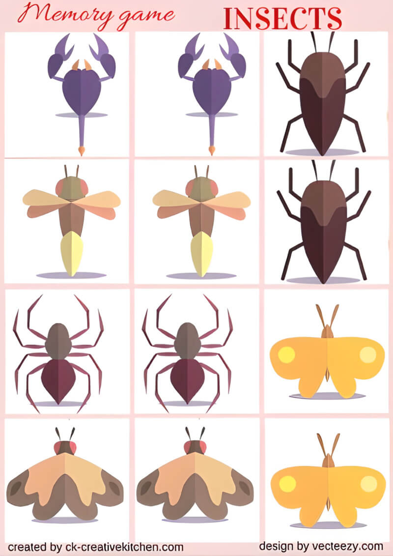 Insects - Memory Game - Free Printables - Creative Kitchen
