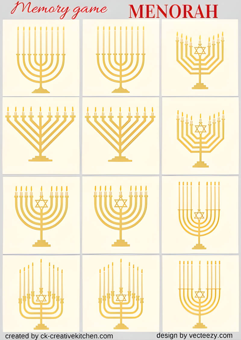 Hanukkah And Shana Tova - Memory Game - Free Printables - Creative Kitchen