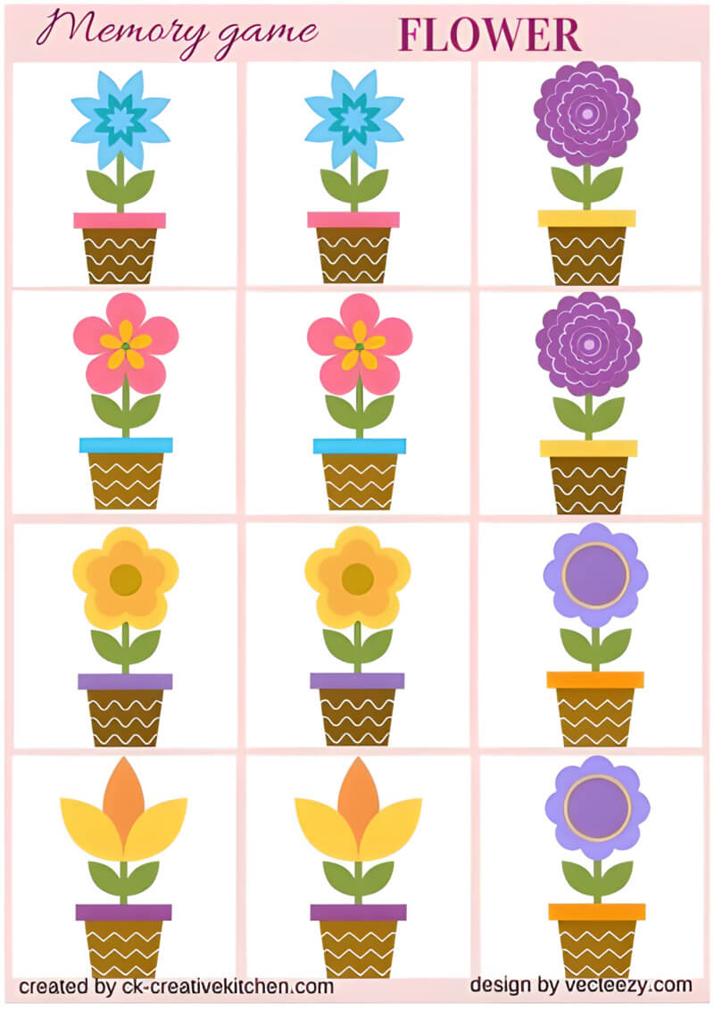 Flower - Memory Game - Free Printables - Creative Kitchen