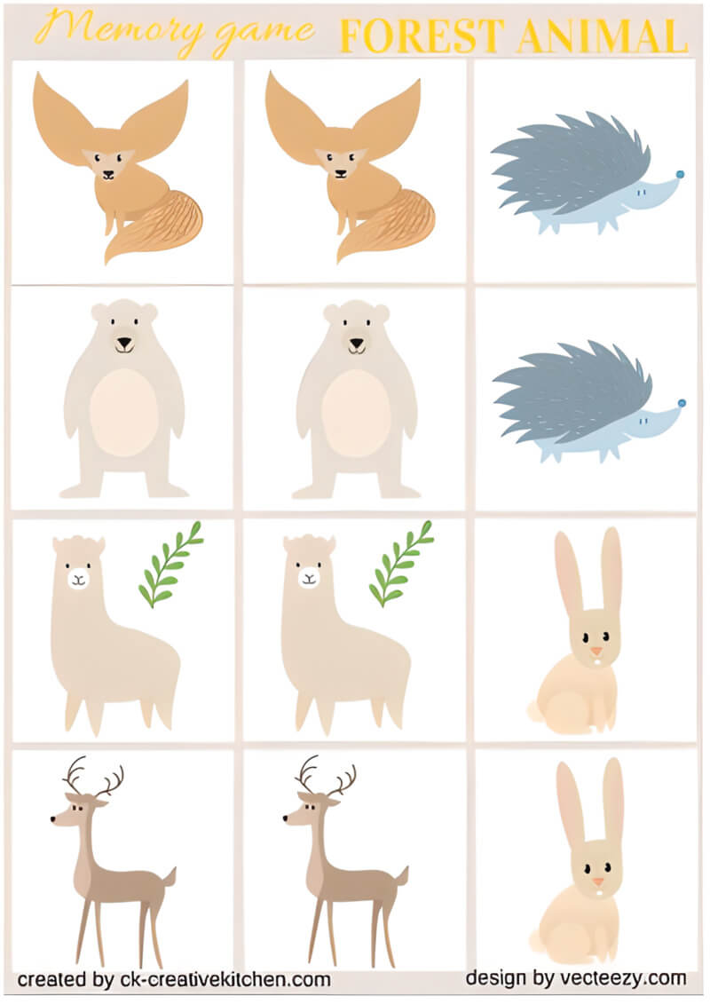Wild Forest Animals - Memory Game - Free Printables - Creative Kitchen