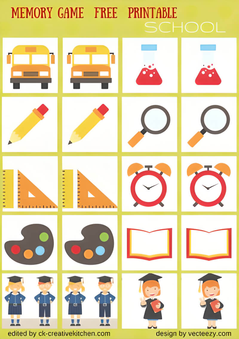 School - Memory Game - Free Printables - Creative Kitchen