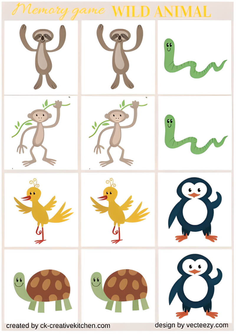 Wild Forest Animals - Memory Game - Free Printables - Creative Kitchen
