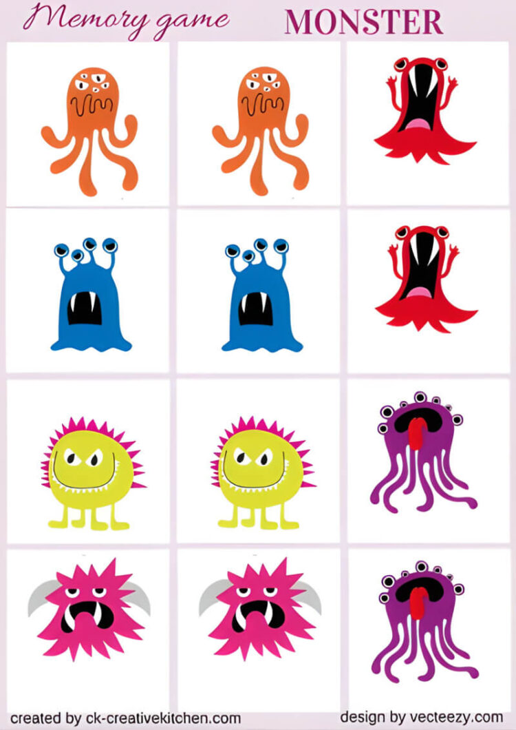 Monster - Memory Game - Free Printables - Creative Kitchen