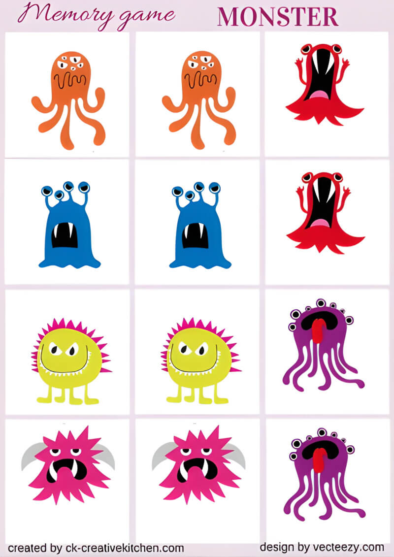 Monster - Memory Game - Free Printables - Creative Kitchen