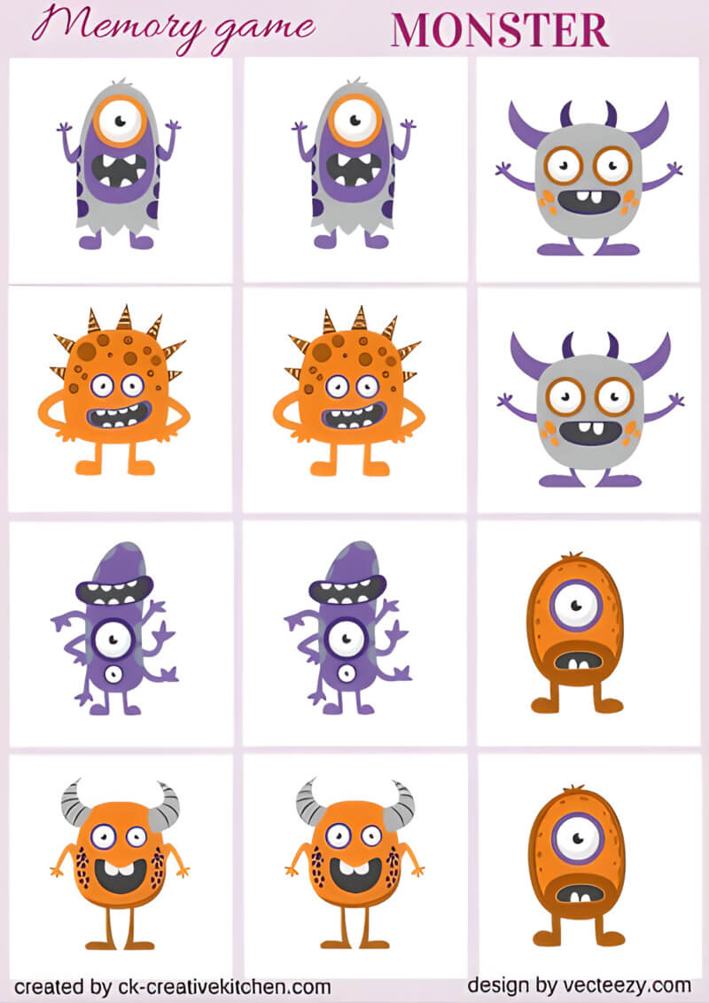 Monster - Memory Game - Free Printables - Creative Kitchen