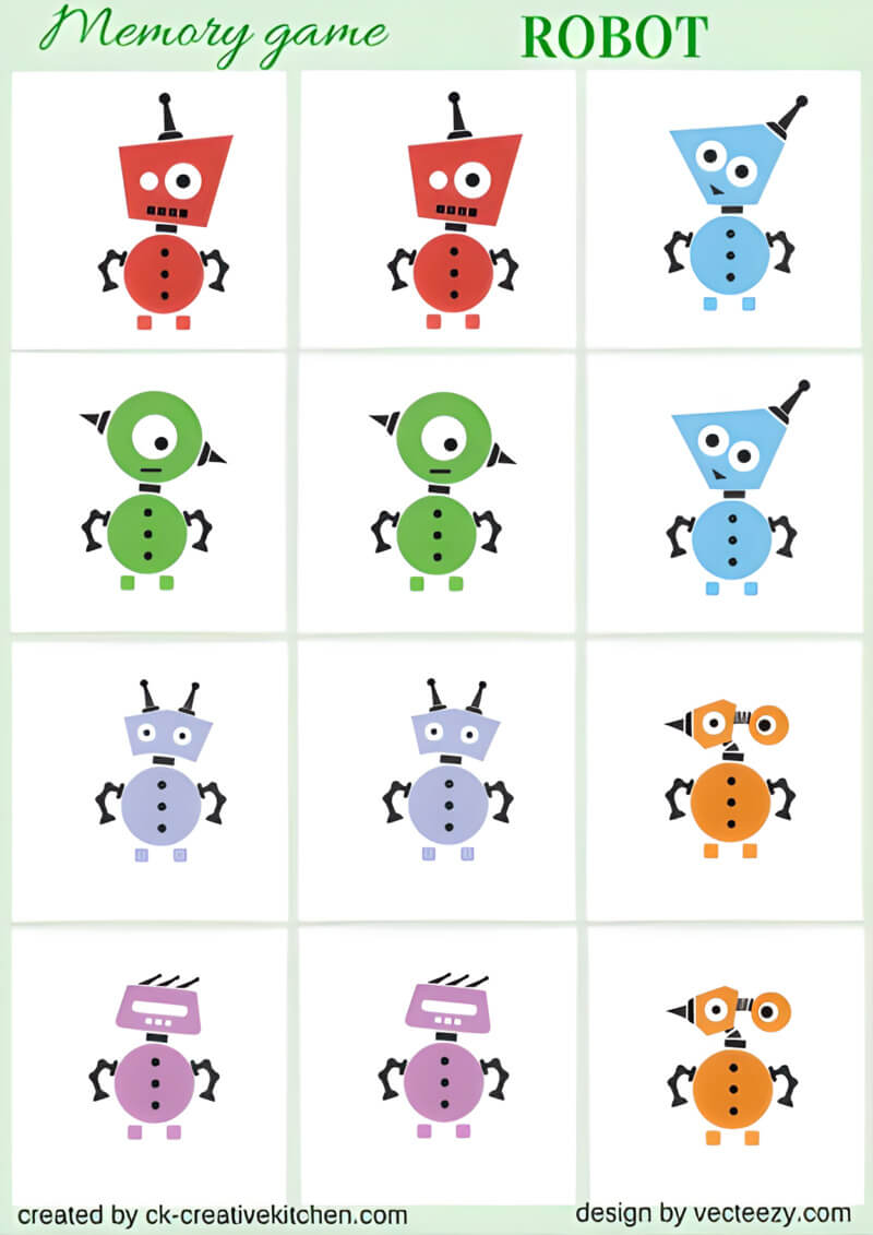 Robot - Memory Game - Free Printables - Creative Kitchen