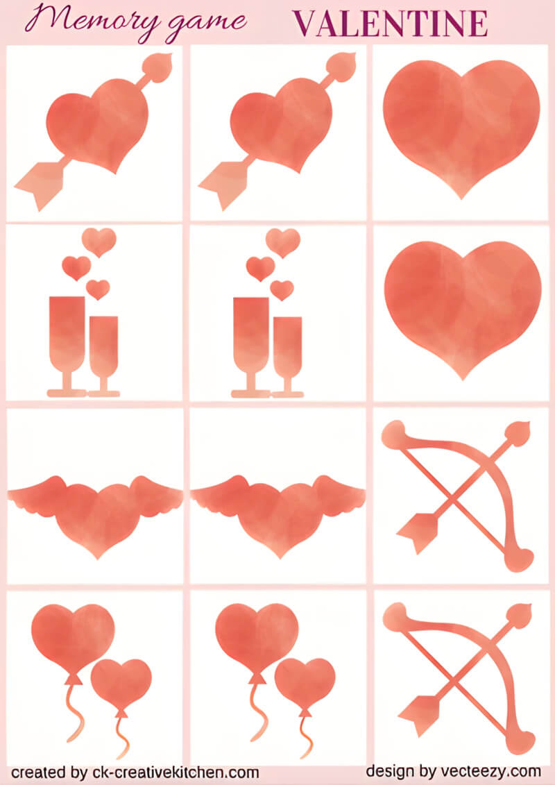 Valentine Day - Memory Game - Free Printables - Creative Kitchen
