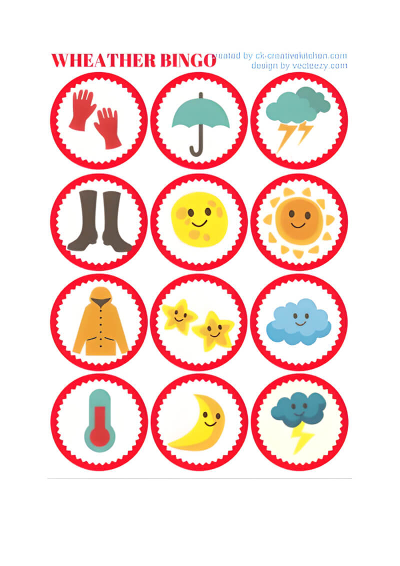 Weather - Bingo Card - Free Printables - Creative Kitchen