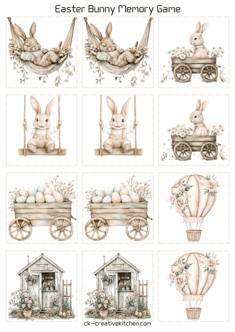 Easter Bunny - Memory Game - Free Printables - Creative Kitchen