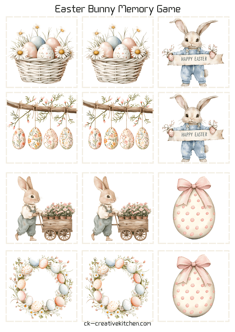 Easter Bunny - Memory Game - Free Printables - Creative Kitchen